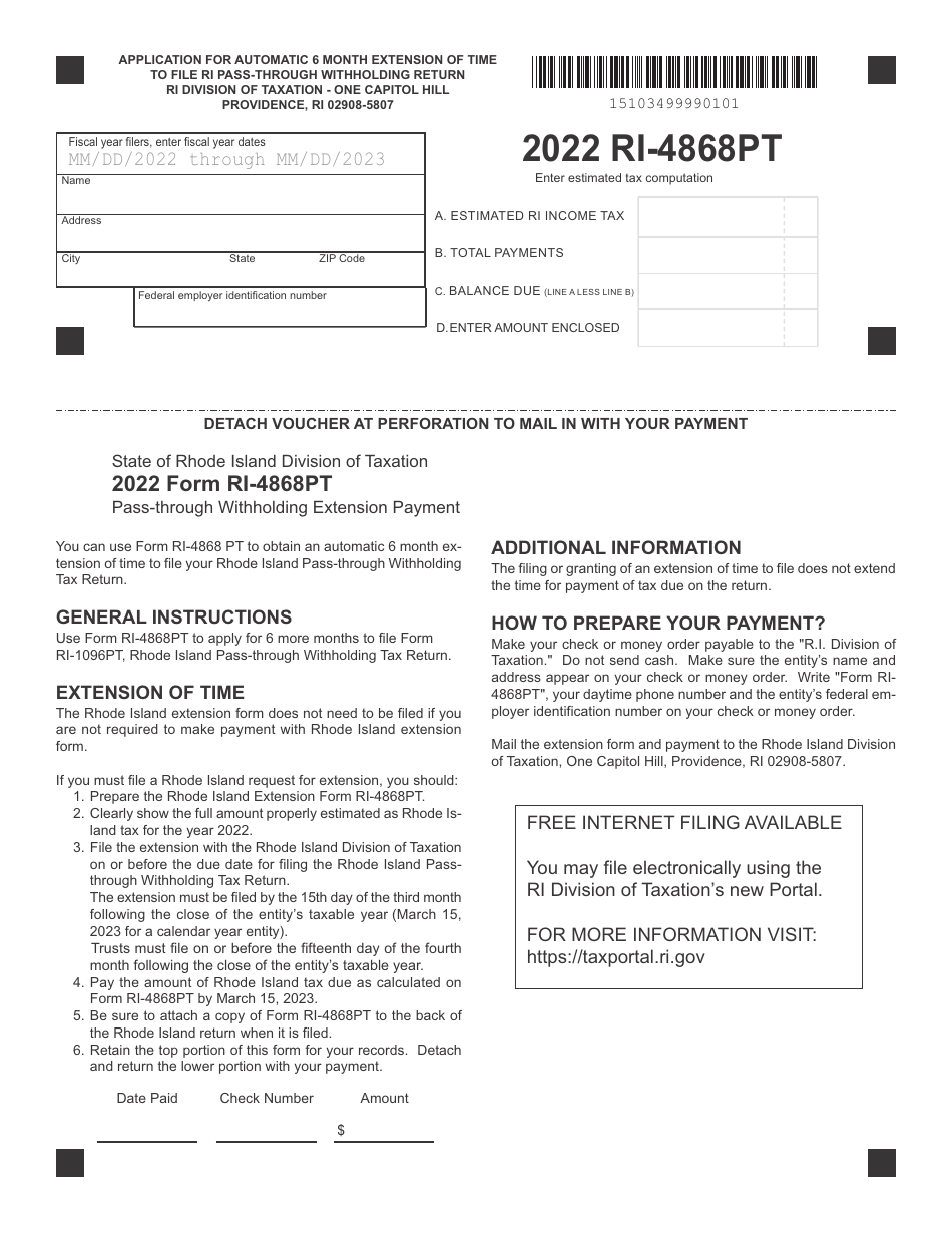 Form RI-4868PT Download Fillable PDF or Fill Online Pass-Through ...