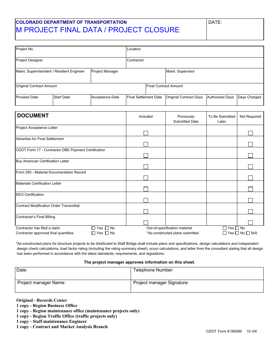 CDOT Form 0950M - Fill Out, Sign Online and Download Printable PDF ...