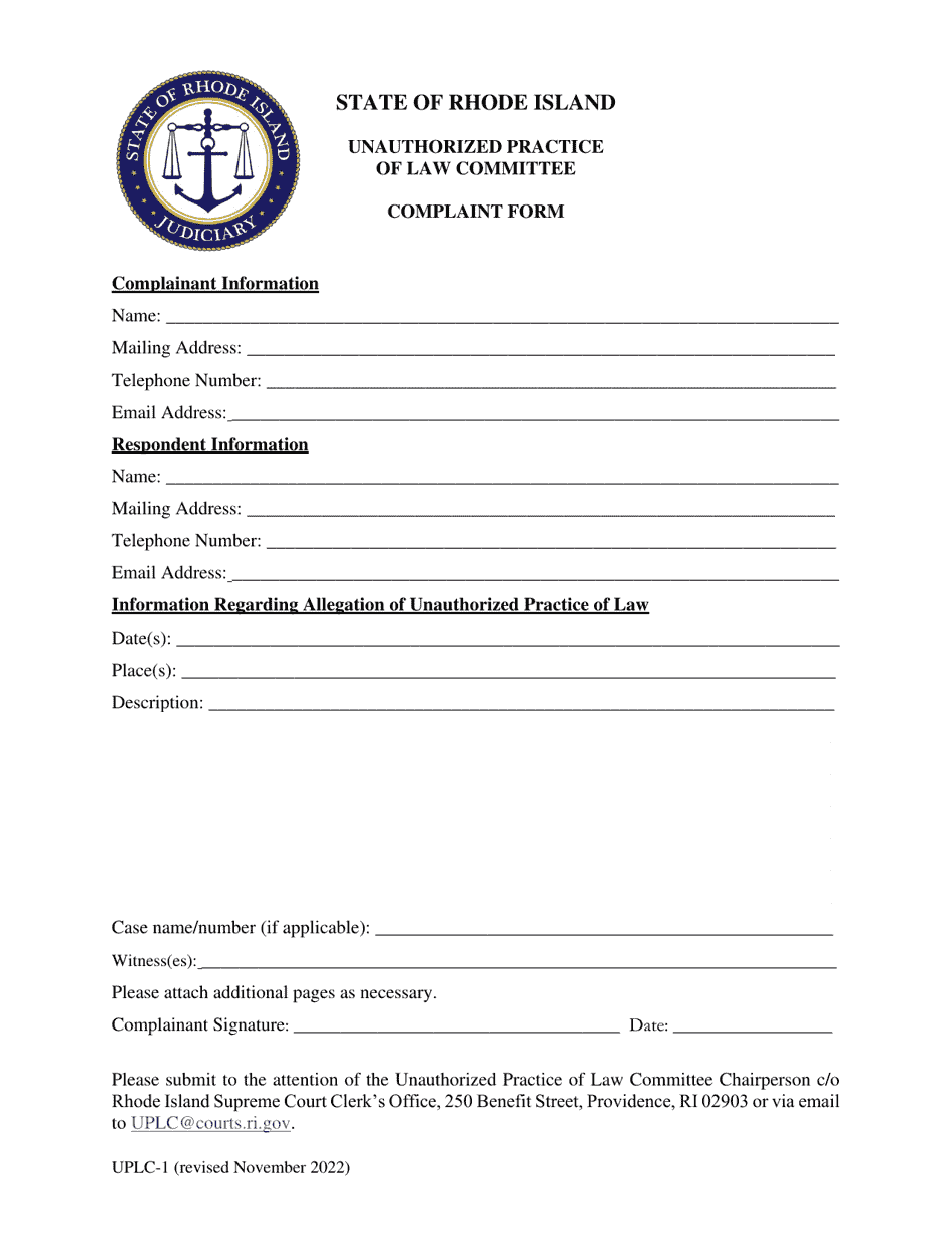 Form UPLC-1 - Fill Out, Sign Online and Download Fillable PDF, Rhode Island | Templateroller