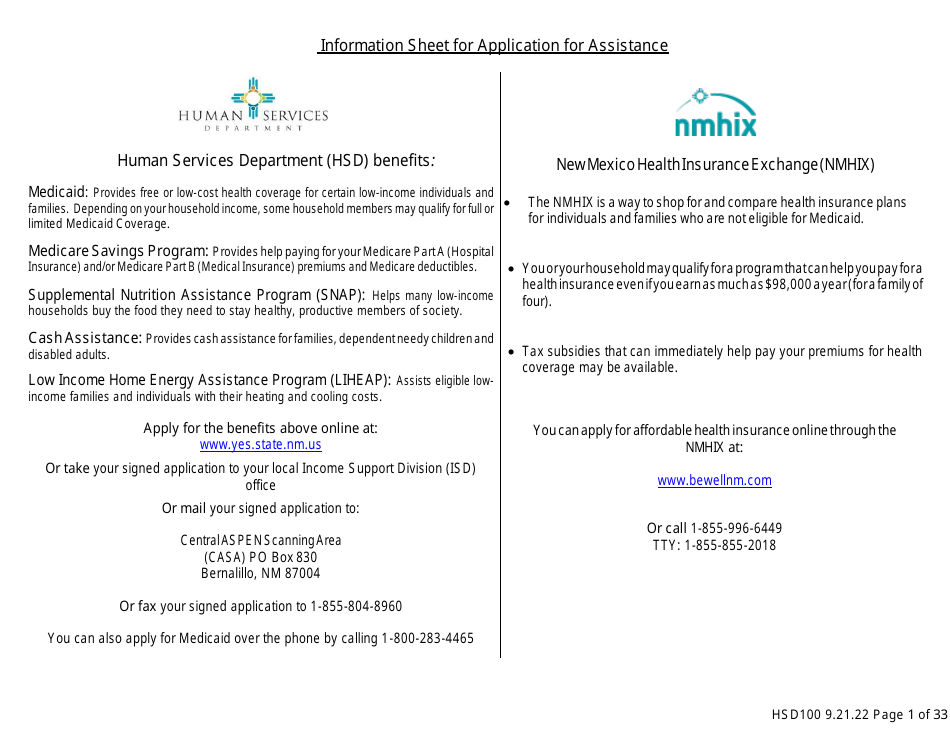 Form HSD100 Download Printable PDF or Fill Online Application for ...