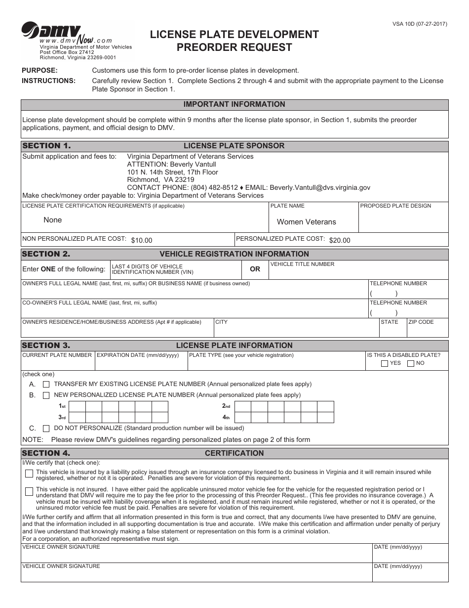 Form VSA100 - Fill Out, Sign Online and Download Printable PDF ...