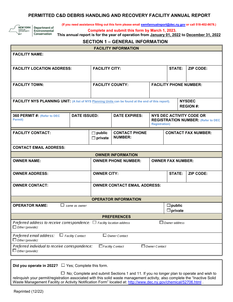 2022 New York Permitted C&d Debris Handling and Recovery Facility Annual Report - Fill Out, Sign ...