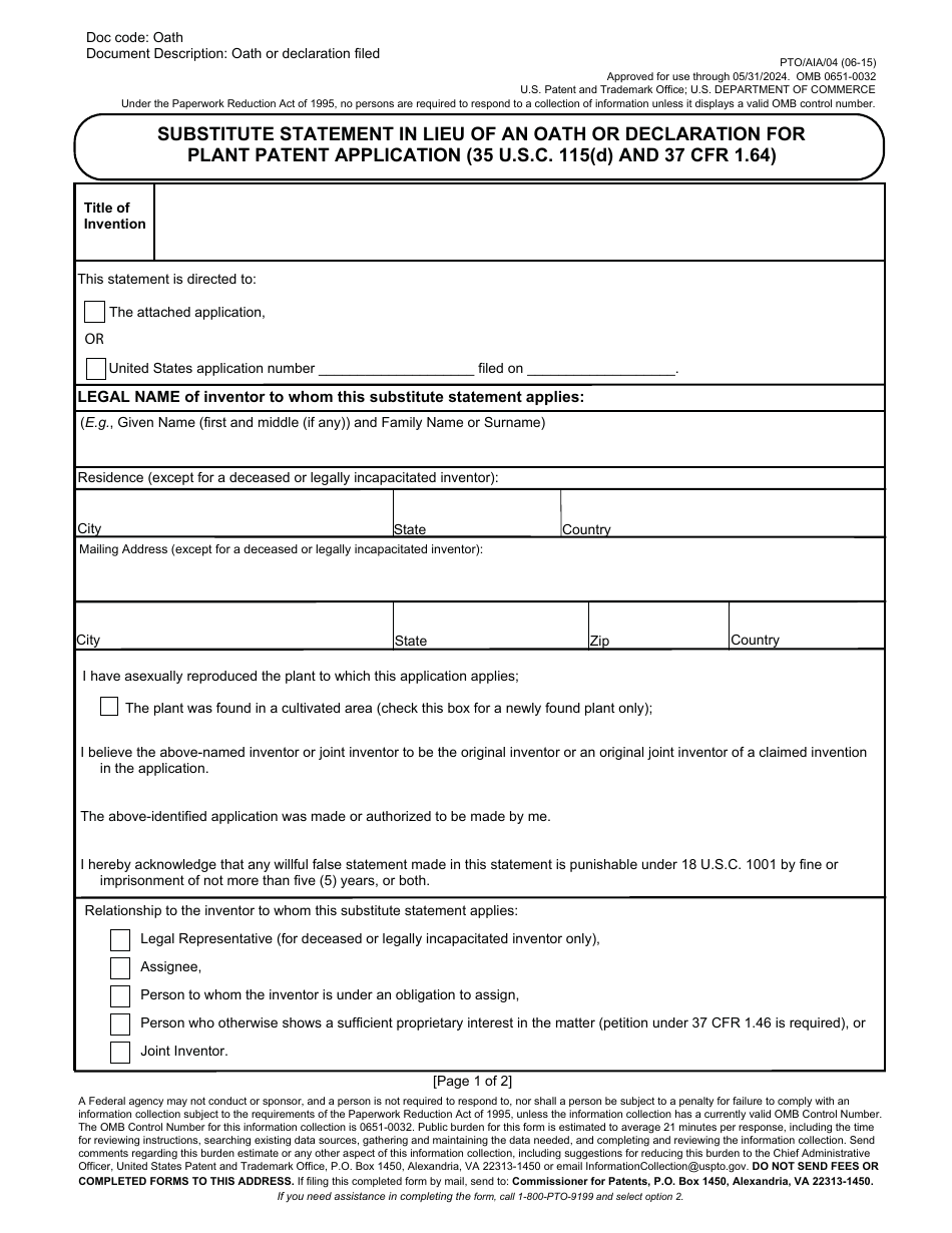 Form PTO/AIA/04 - Fill Out, Sign Online and Download Fillable PDF ...