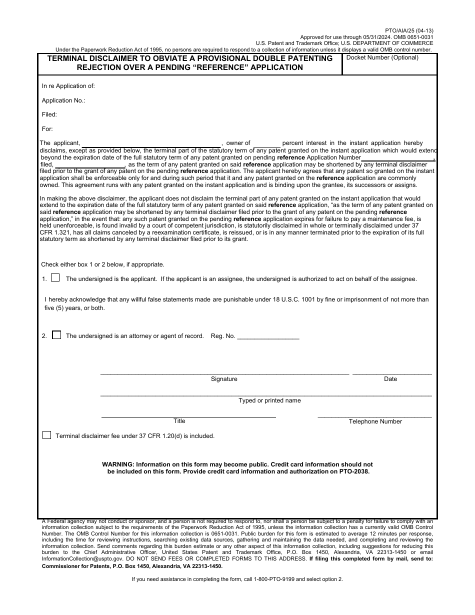 Form PTO/AIA/25 - Fill Out, Sign Online and Download Fillable PDF ...