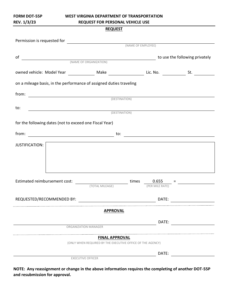 Form DOT-55P - Fill Out, Sign Online and Download Fillable PDF, West ...