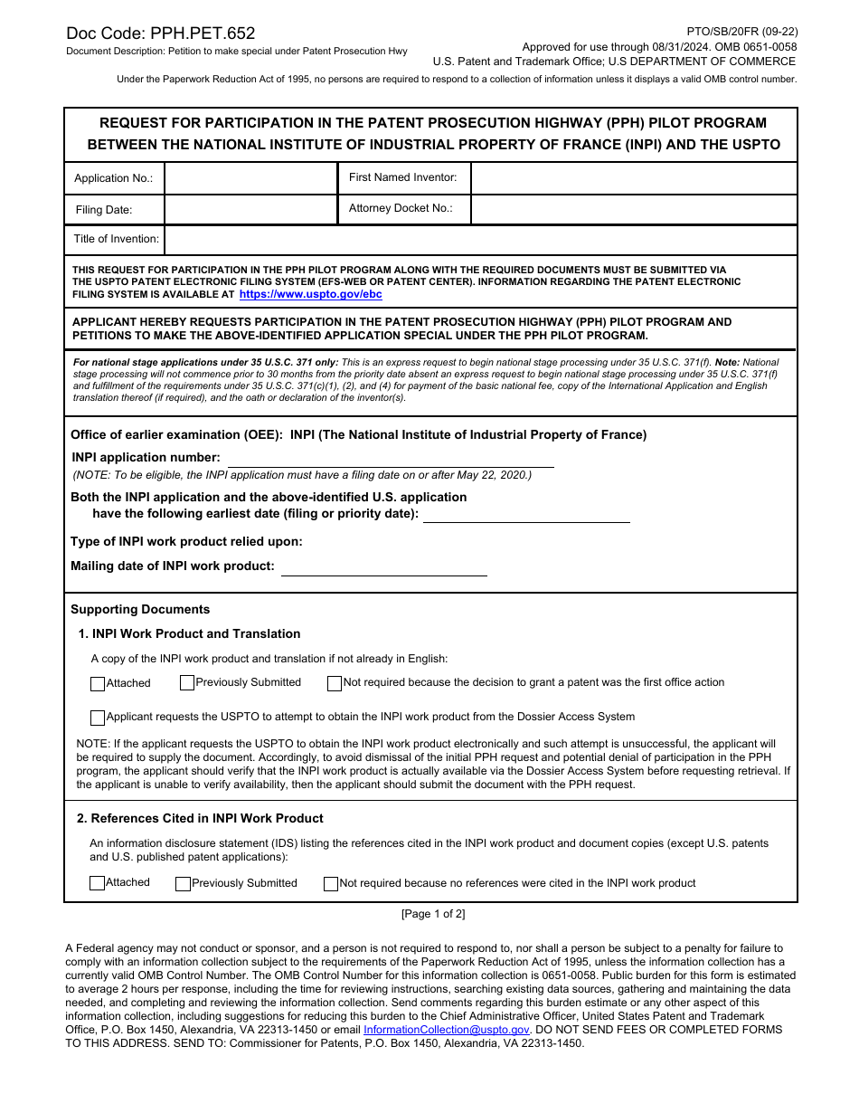 Form PTO/SB/20FR Download Fillable PDF or Fill Online Request for Participation in the Patent ...