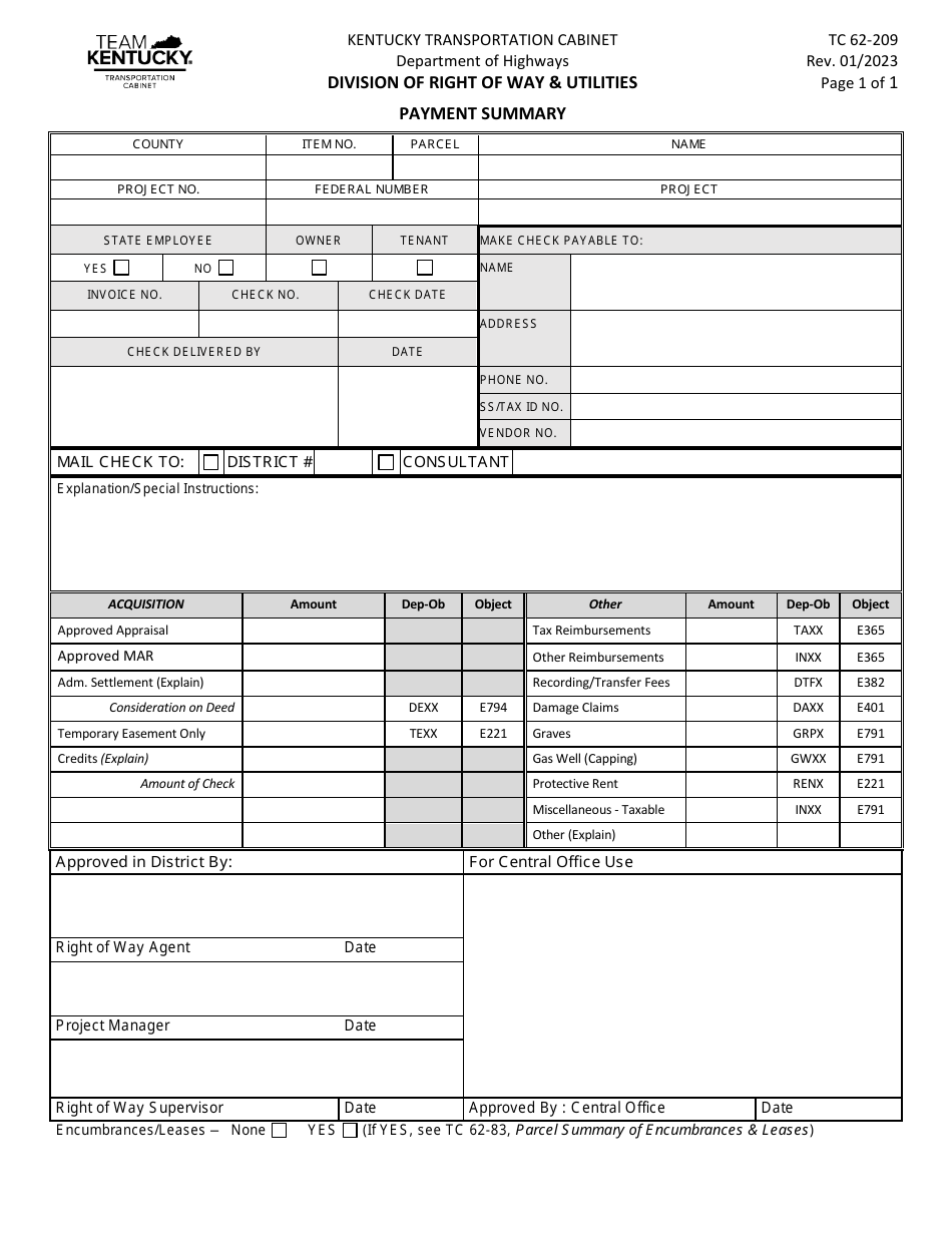 Form TC62-209 Download Printable PDF or Fill Online Payment Summary ...