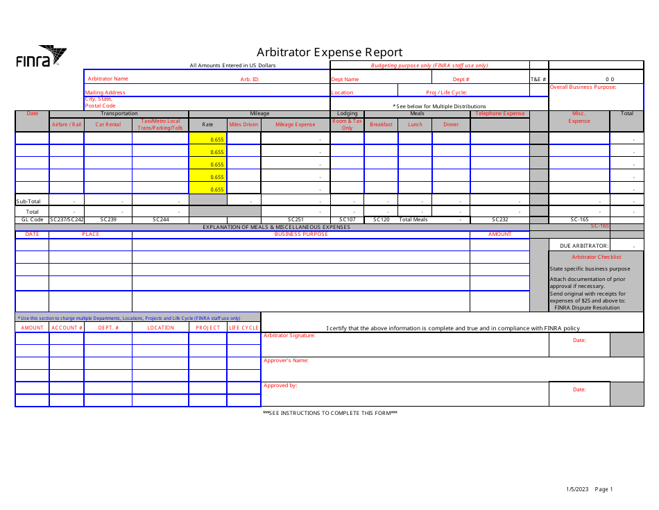 Arbitrator Expense Report - Fill Out, Sign Online and Download PDF ...