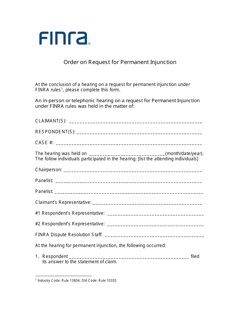 Order on Request for Permanent Injunction - Fill Out, Sign Online and ...