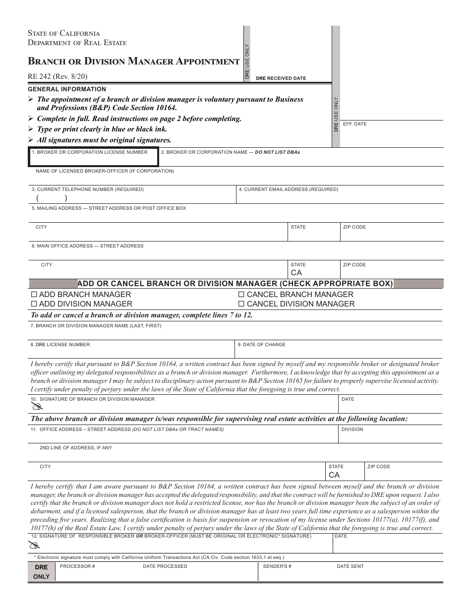 Form RE242 - Fill Out, Sign Online and Download Fillable PDF ...