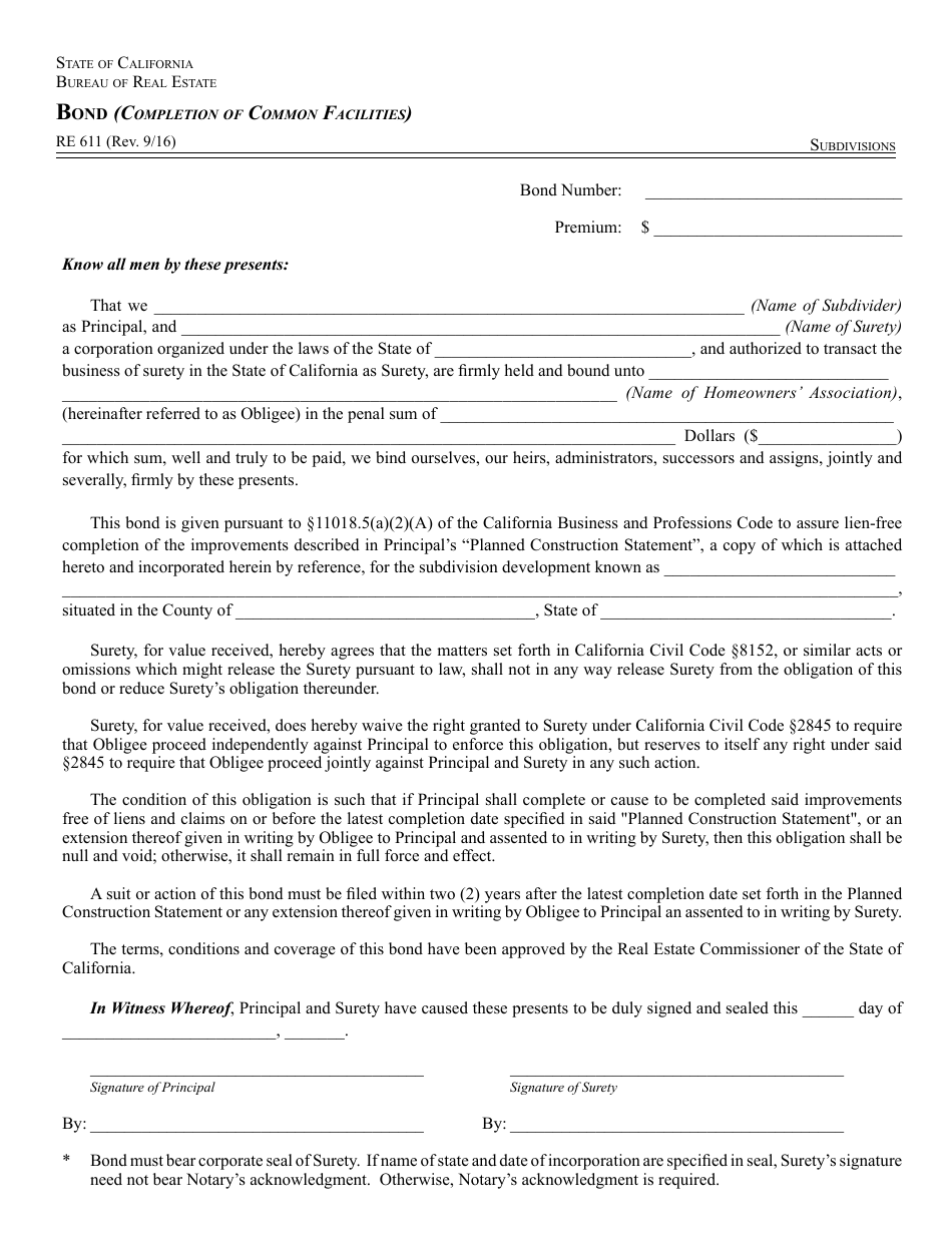 Form RE611 - Fill Out, Sign Online and Download Fillable PDF ...