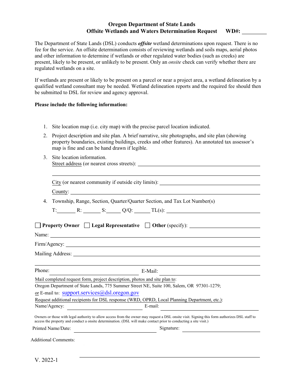 Oregon Offsite Wetlands and Waters Determination Request - Fill Out ...