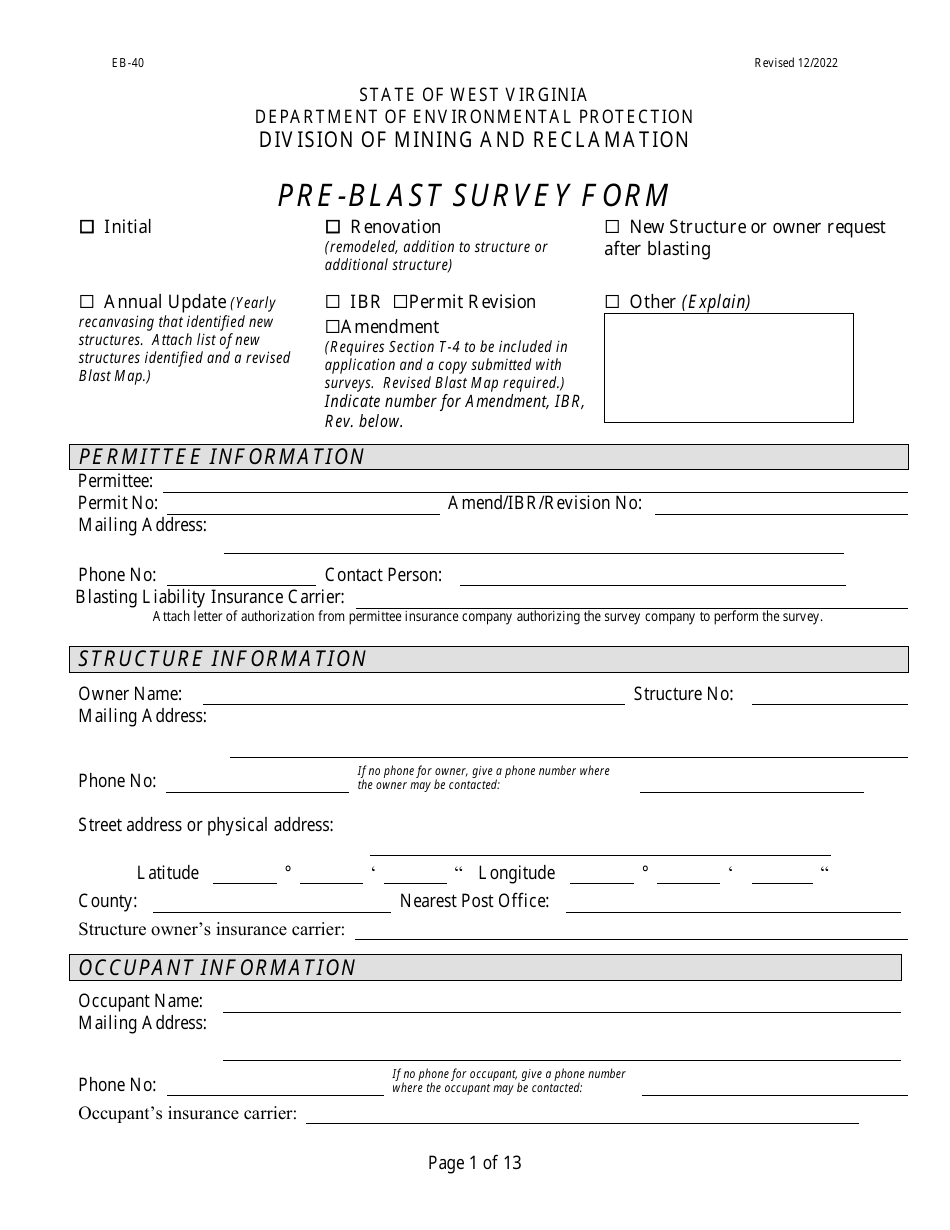 Form EB-40 - Fill Out, Sign Online and Download Fillable PDF, West ...
