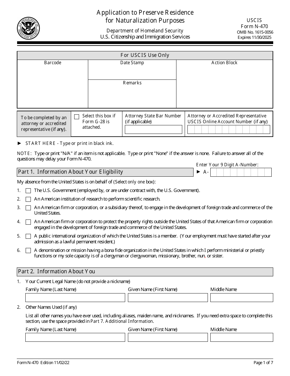 USCIS Form N-470 Download Fillable PDF or Fill Online Application to ...