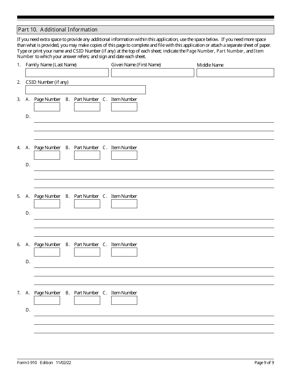 USCIS Form I-910 Download Fillable PDF or Fill Online Application for Civil Surgeon Designation ...
