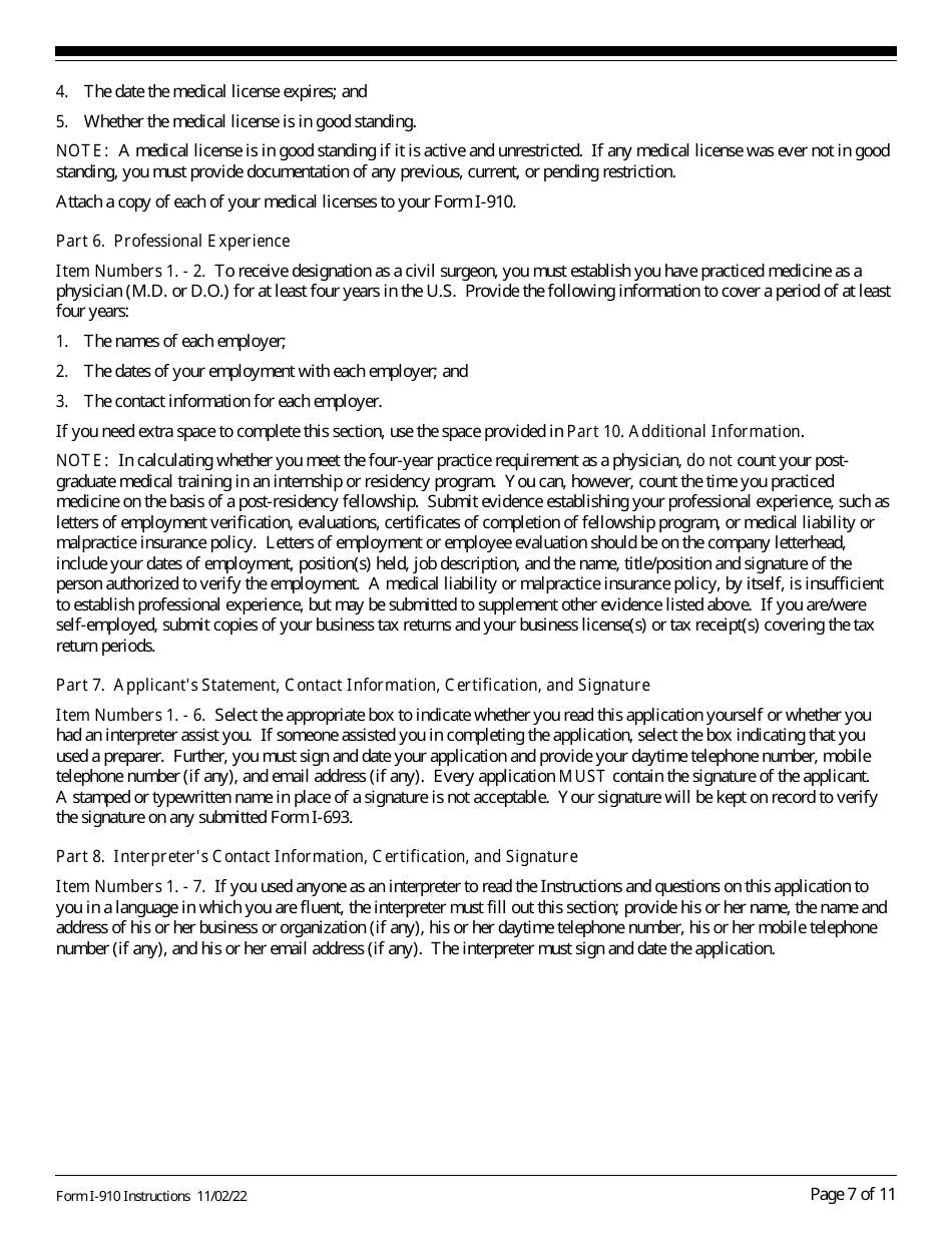 Download Instructions for USCIS Form I-910 Application for Civil Surgeon Designation PDF 2018 ...