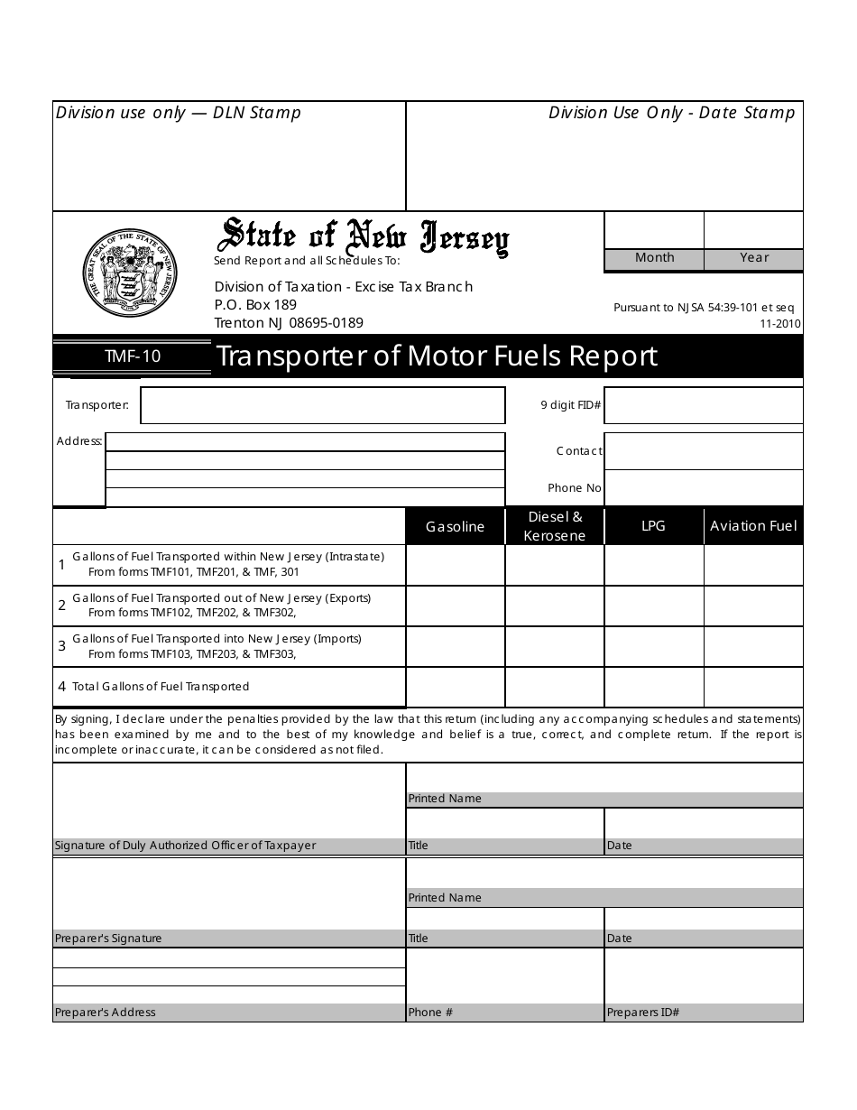 Form TMF-10 - Fill Out, Sign Online and Download Fillable PDF, New ...