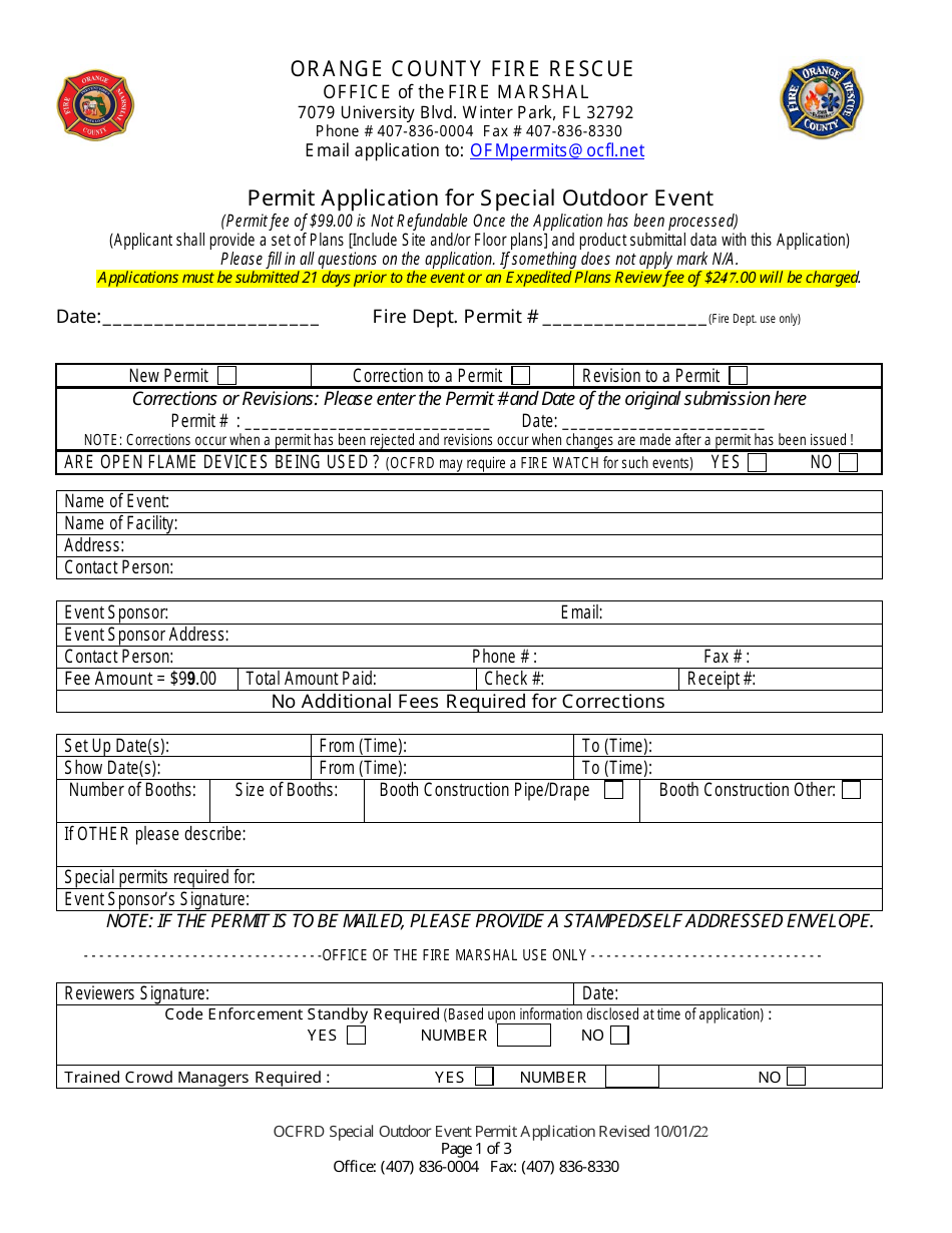 Orange County, Florida Permit Application for Special Outdoor Event ...