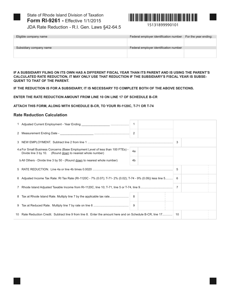 Form RI-9261 - Fill Out, Sign Online and Download Fillable PDF, Rhode ...