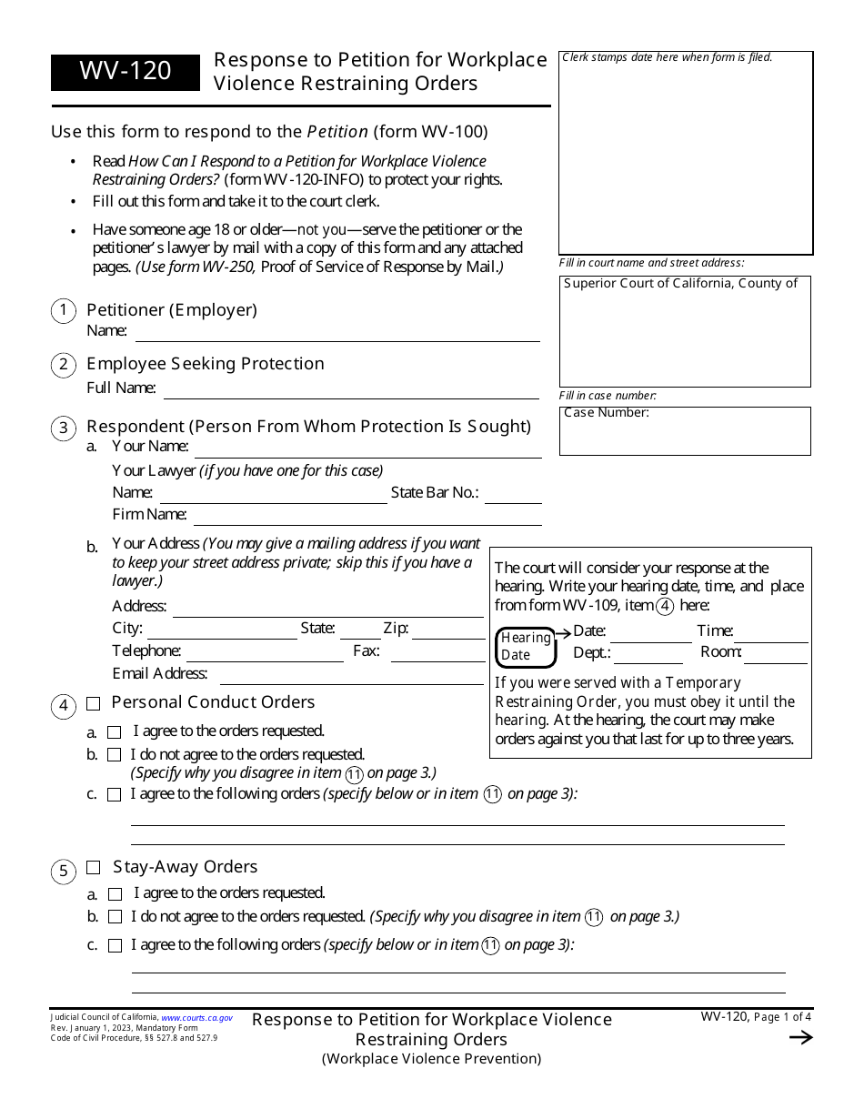 Form WV-120 Download Fillable PDF or Fill Online Response to Petition ...
