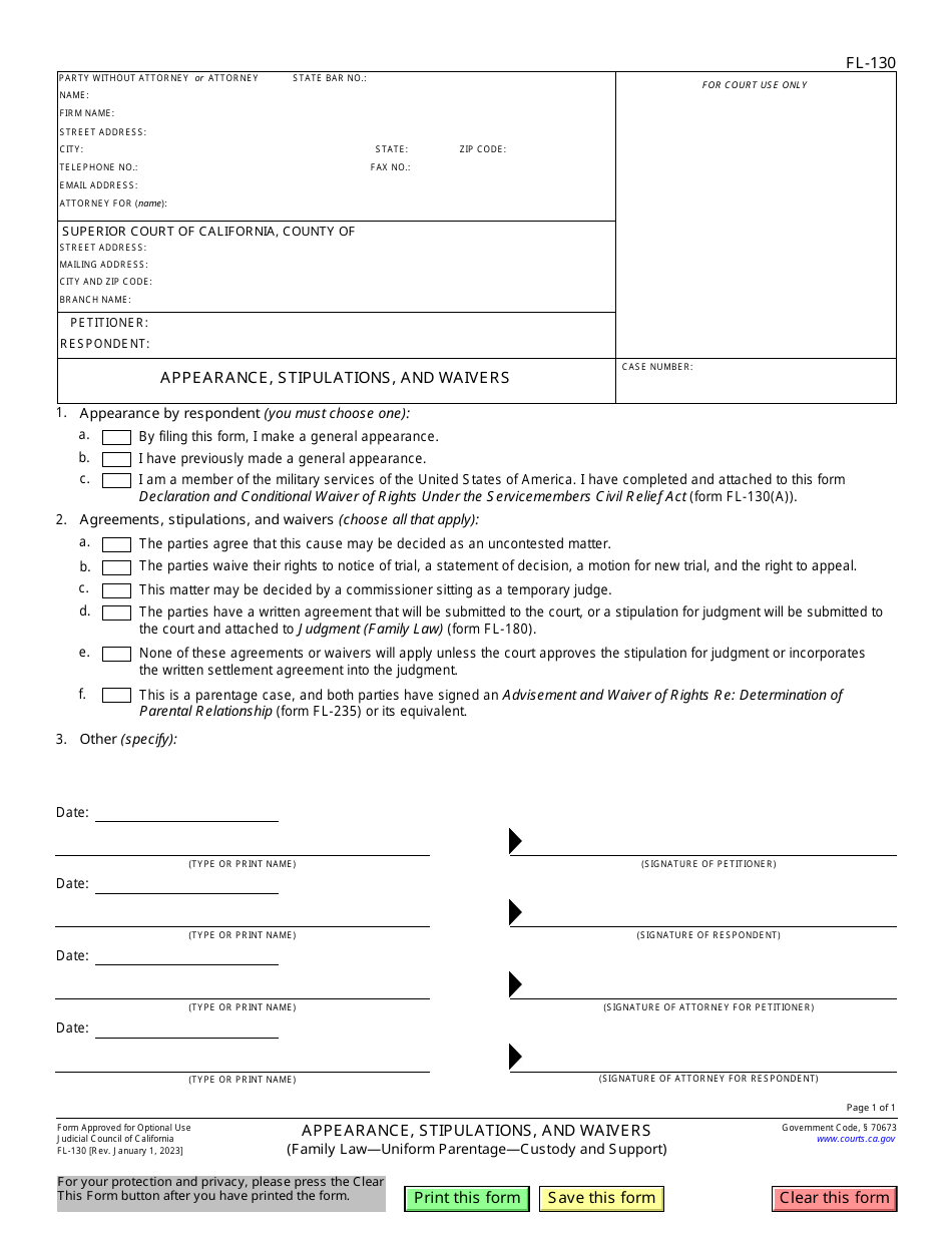 Form FL-130 - Fill Out, Sign Online and Download Fillable PDF ...
