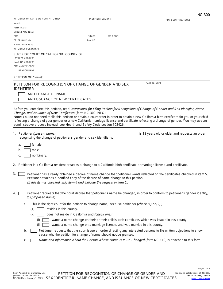 Form NC-300 Download Fillable PDF or Fill Online Petition for ...