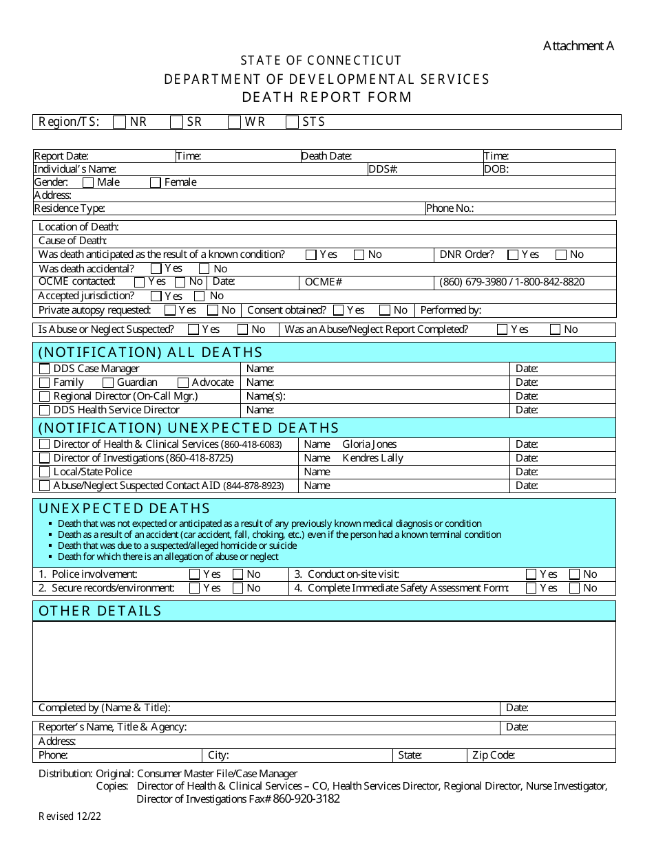 Connecticut Death Report Form - Fill Out, Sign Online and Download PDF ...