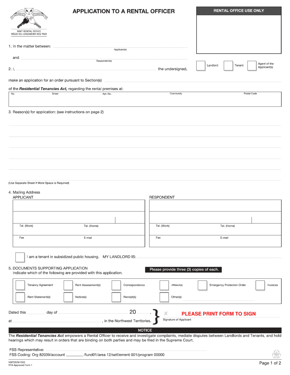 Form NWT3529 - Fill Out, Sign Online and Download Fillable PDF, Northwest Territories Canada ...