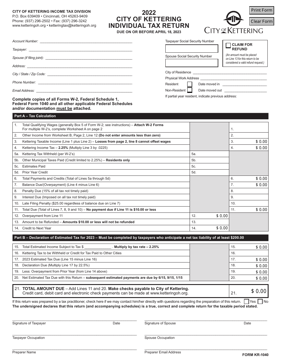 Form KR-1040 - 2022 - Fill Out, Sign Online and Download Fillable PDF ...