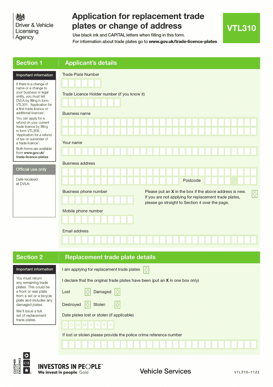 Form VTL310 Download Printable PDF or Fill Online Application for ...