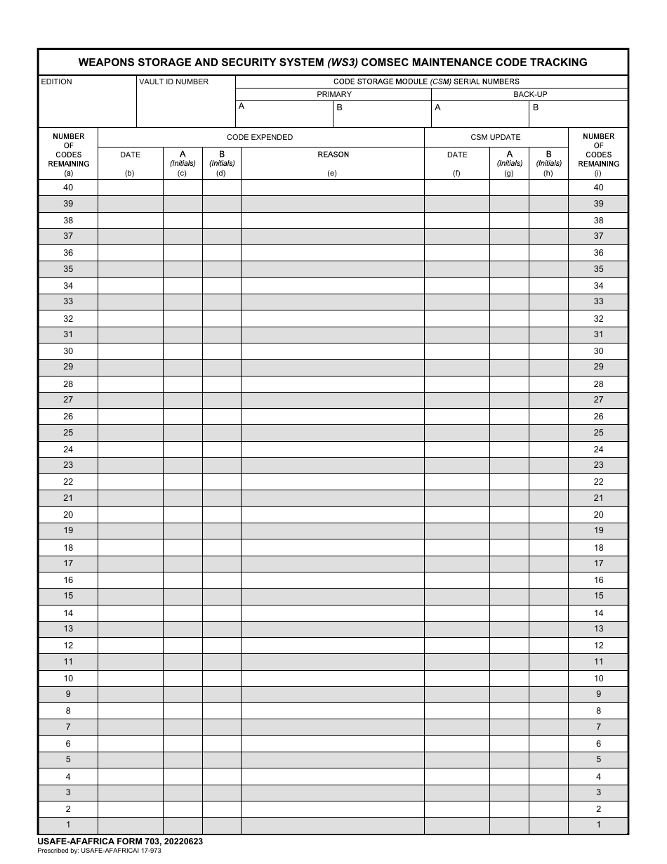 Usafe Afafrica Form 703 Download Fillable Pdf Or Fill Online Weapons