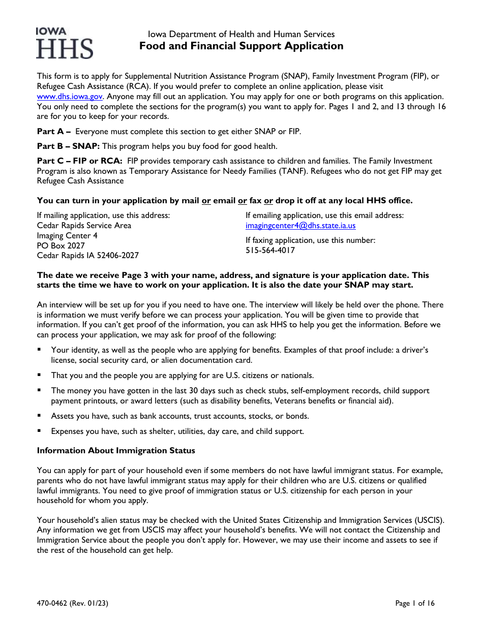 Form 470-0462 Download Printable PDF or Fill Online Food and Financial ...