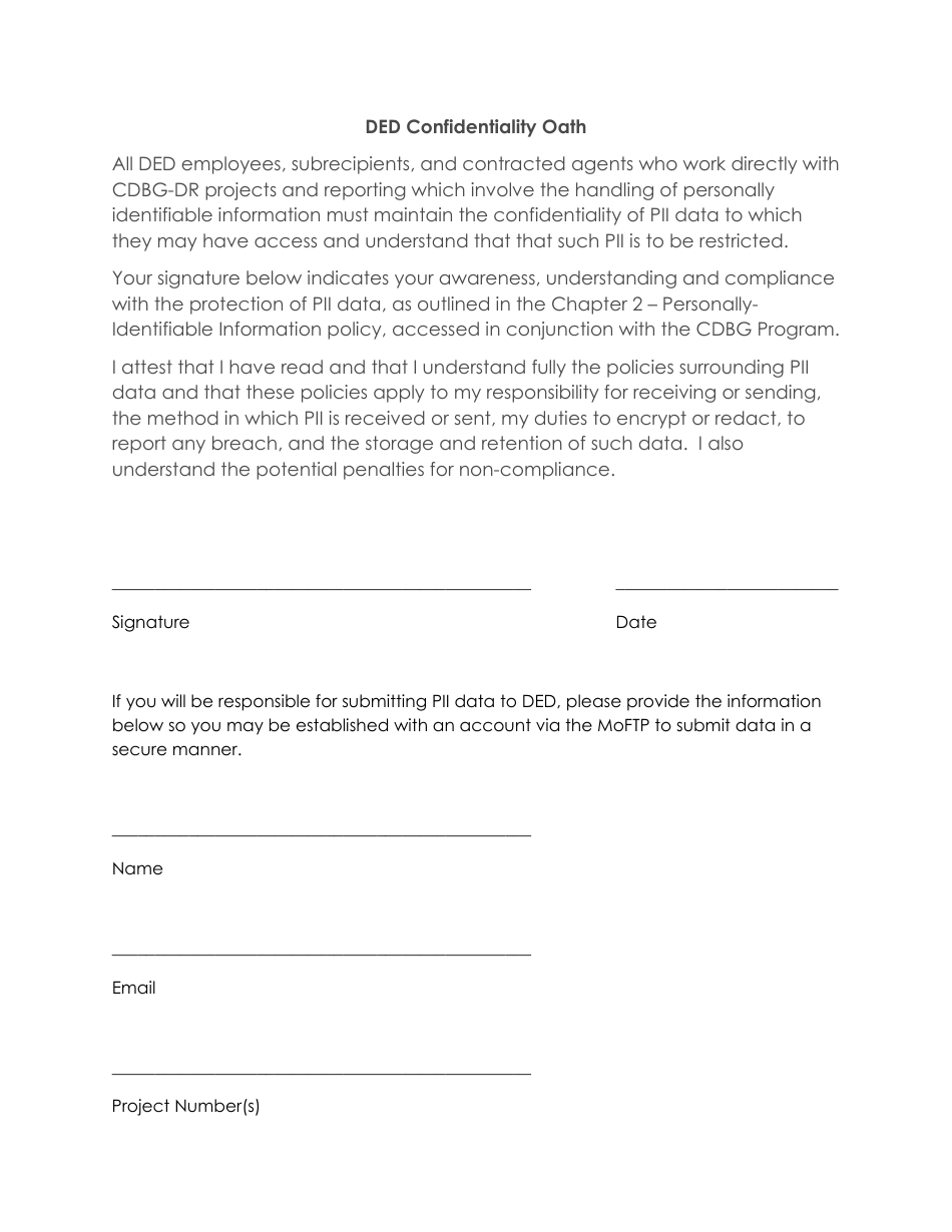 Missouri Ded Confidentiality Oath - Fill Out, Sign Online and Download ...