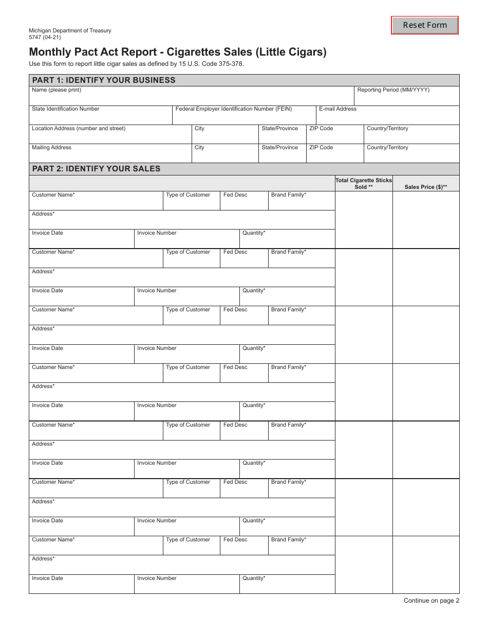 Form 5747 - Fill Out, Sign Online and Download Fillable PDF, Michigan ...