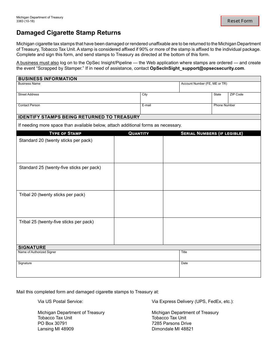 Form 3383 - Fill Out, Sign Online and Download Fillable PDF, Michigan | Templateroller