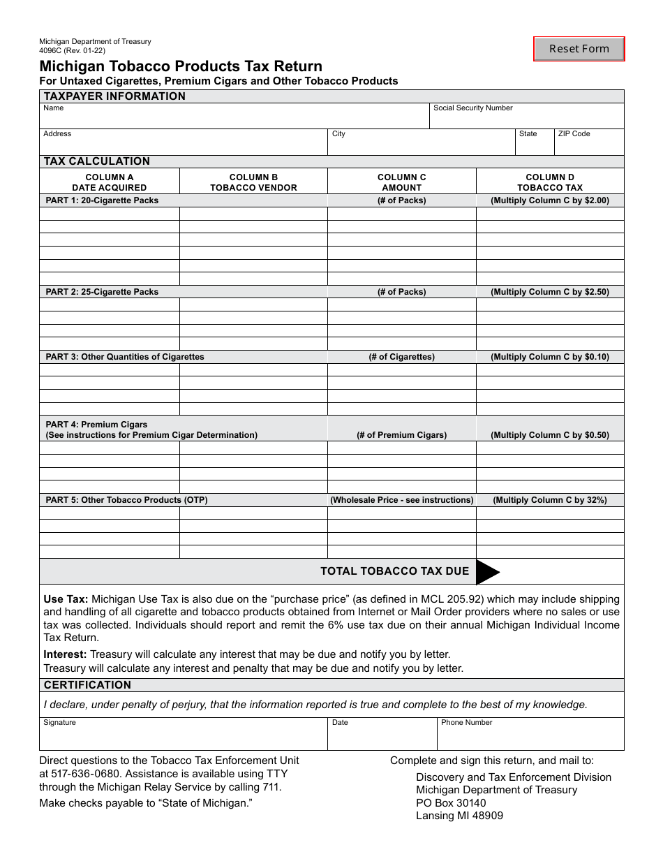 Form 4096C - Fill Out, Sign Online and Download Fillable PDF, Michigan ...