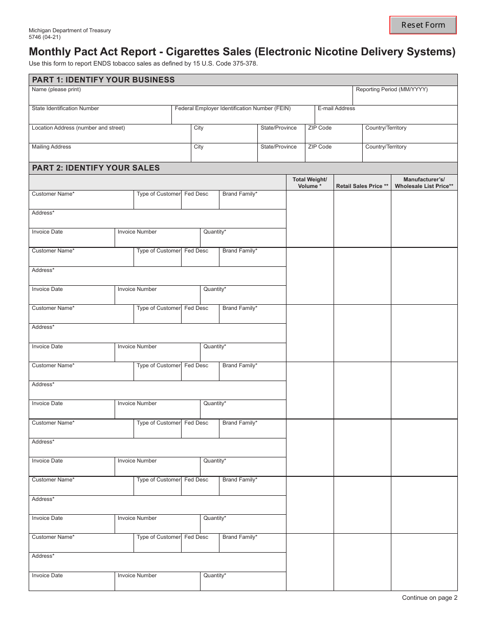 Form 5746 - Fill Out, Sign Online and Download Fillable PDF, Michigan ...