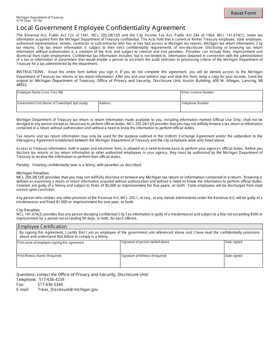 Form 4170 - Fill Out, Sign Online and Download Fillable PDF, Michigan ...