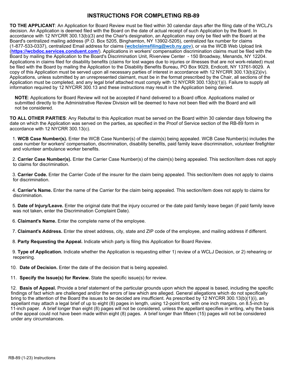 Form RB-89 - Fill Out, Sign Online and Download Fillable PDF, New York ...