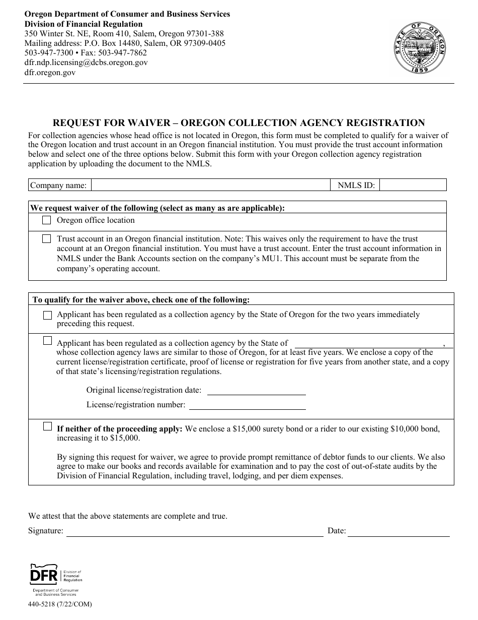 Form 440-5218 - Fill Out, Sign Online and Download Fillable PDF, Oregon | Templateroller