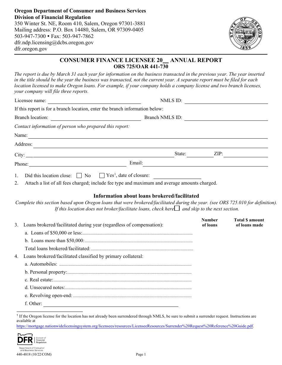 Form 440-4818 - Fill Out, Sign Online and Download Fillable PDF, Oregon ...