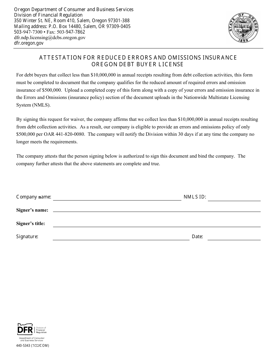 Form 440-5343 - Fill Out, Sign Online and Download Fillable PDF, Oregon | Templateroller