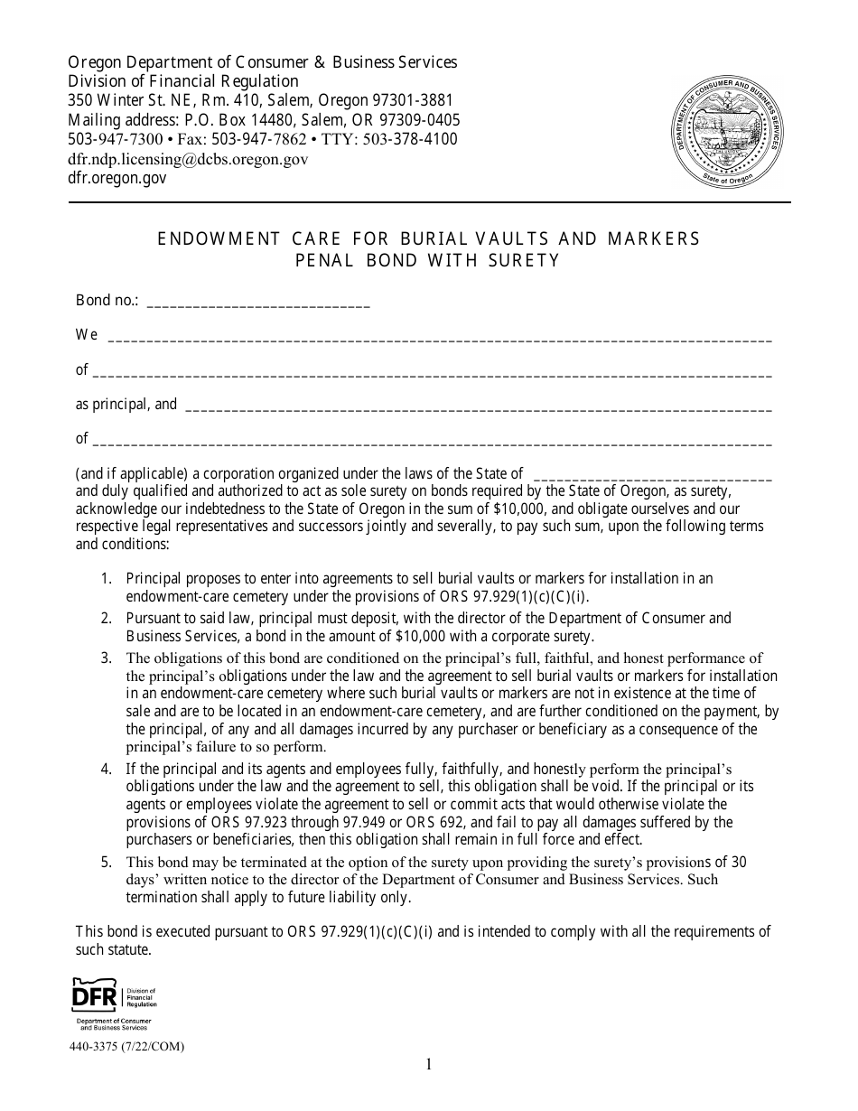 Form 440-3375 - Fill Out, Sign Online and Download Fillable PDF, Oregon ...