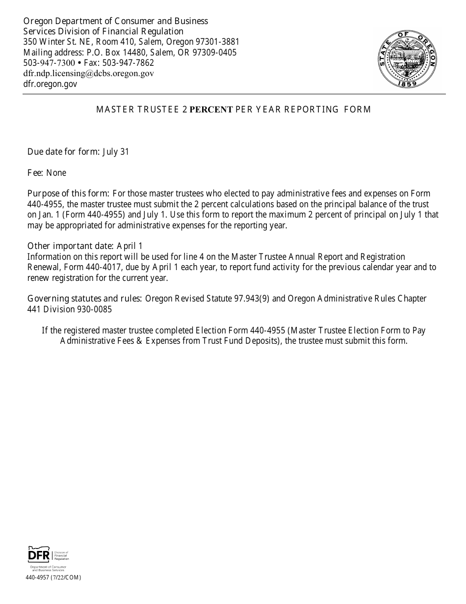 Form 440-4957 - Fill Out, Sign Online and Download Fillable PDF, Oregon ...