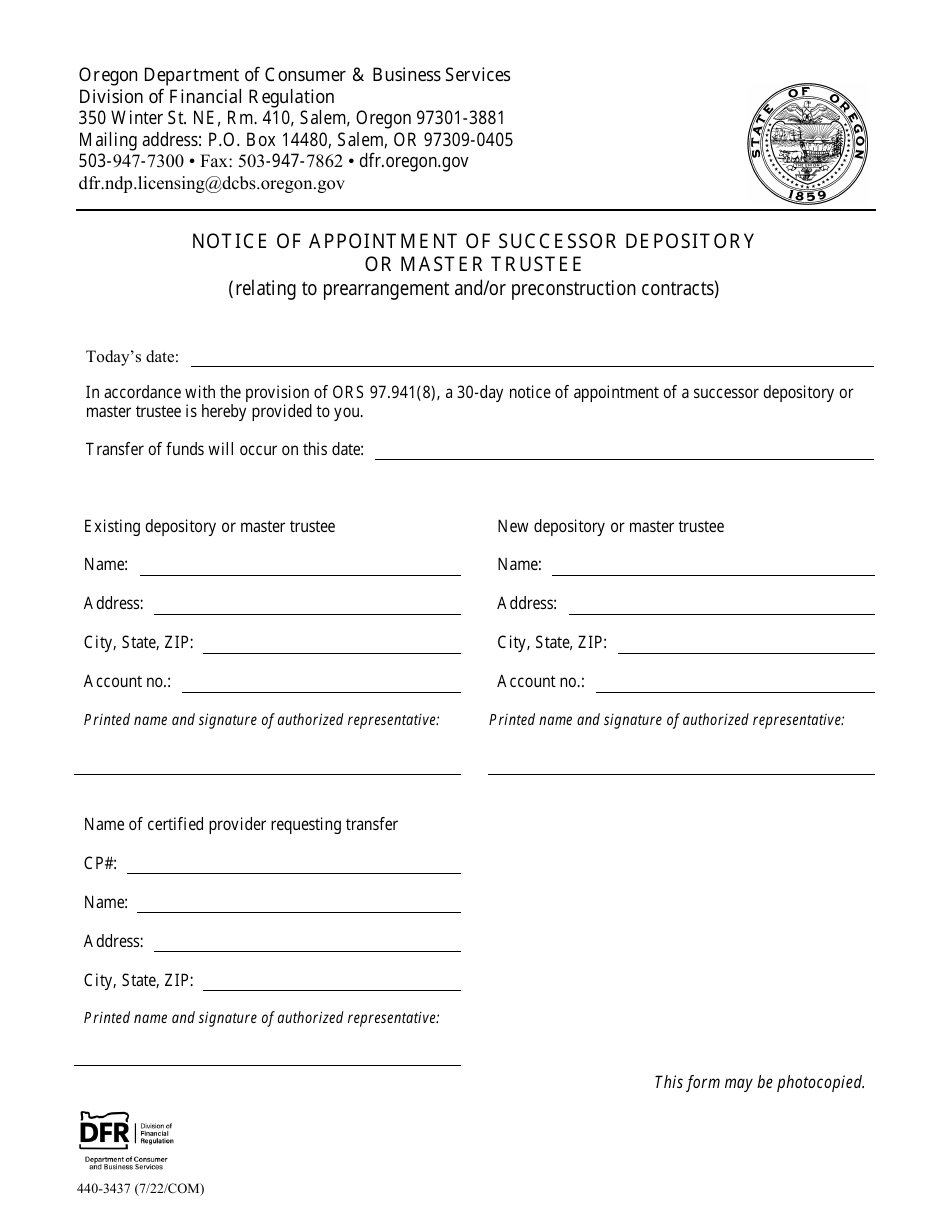 Form 440-3437 - Fill Out, Sign Online and Download Fillable PDF, Oregon ...