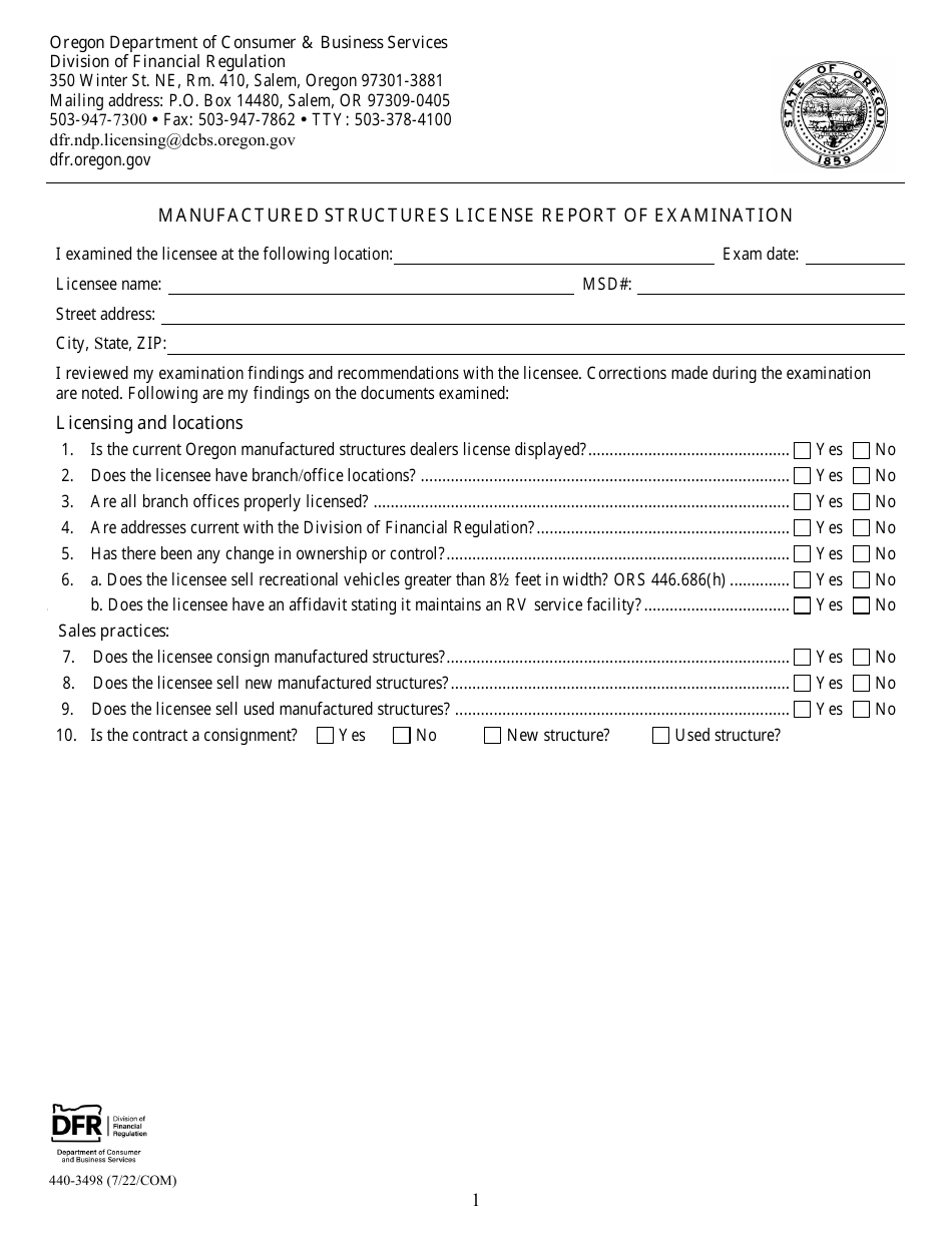 Form 440-3498 - Fill Out, Sign Online and Download Fillable PDF, Oregon ...