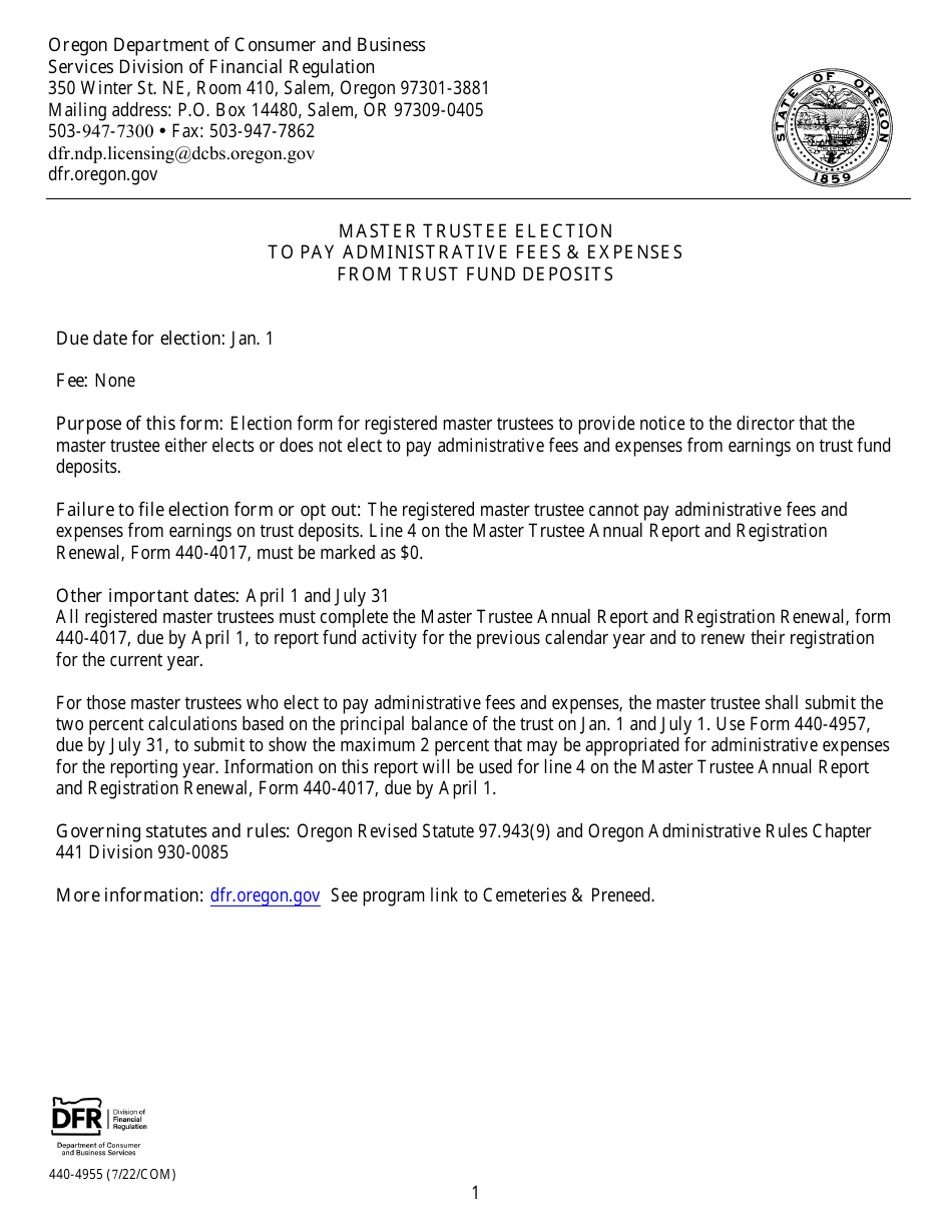 Form 440-4955 - Fill Out, Sign Online and Download Fillable PDF, Oregon ...