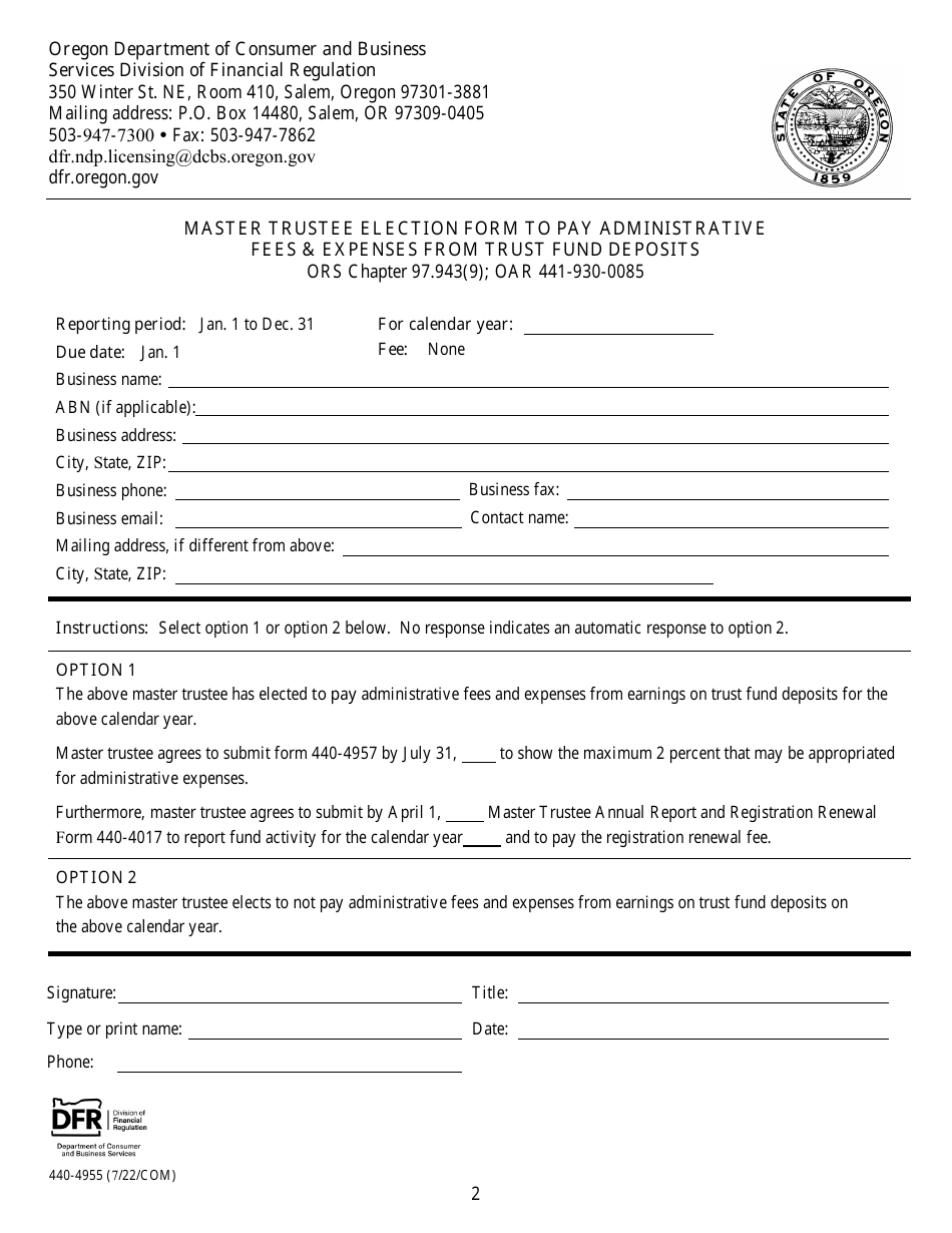 Form 440-4955 - Fill Out, Sign Online and Download Fillable PDF, Oregon | Templateroller
