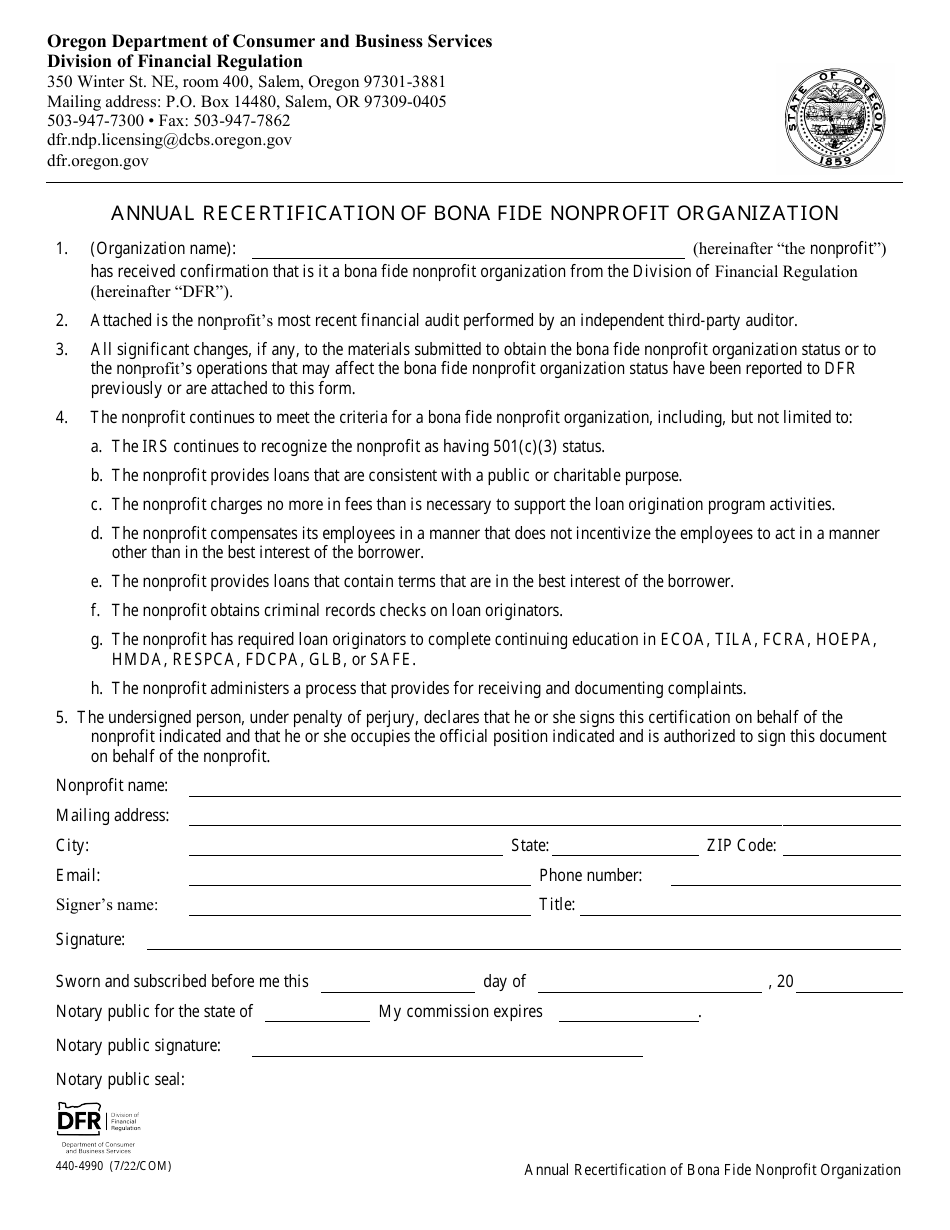 Form 440-4990 - Fill Out, Sign Online and Download Fillable PDF, Oregon | Templateroller