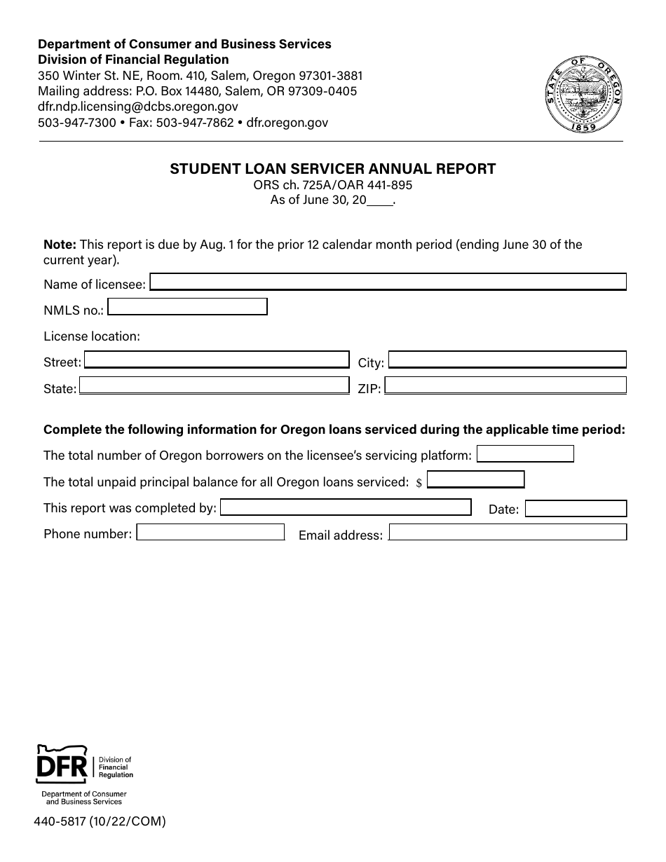 Form 440-5817 - Fill Out, Sign Online and Download Fillable PDF, Oregon | Templateroller